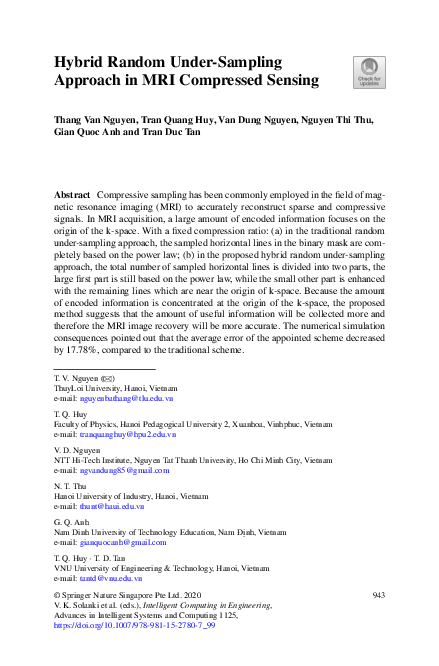 Pdf Hybrid Random Under Sampling Approach In Mri Compressed Sensing Tran Quang Huy