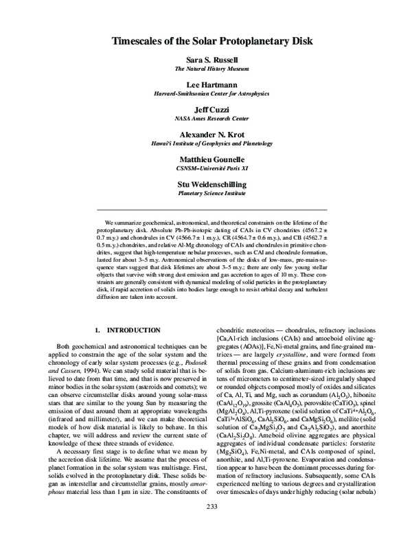 (PDF) Timescales of the Solar Protoplanetary Disk | Jeff Cuzzi ...