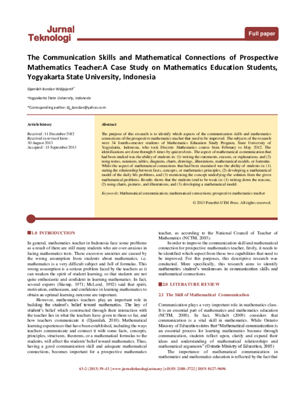 (PDF) The Communication Skills and Mathematical Connections of ...