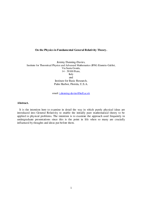 (PDF) On the Physics in Fundamental General Relativity Theory