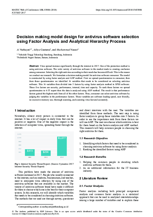 Pdf Decision Making Model Design For Antivirus Software Selection