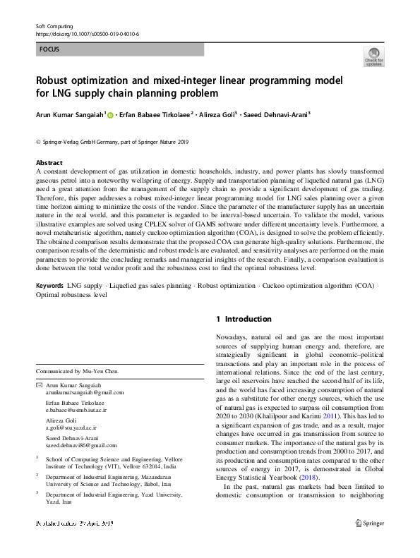 (PDF) Robust optimization and mixed-integer linear programming model for LNG supply chain ...