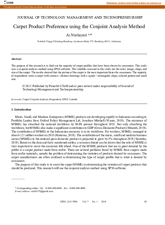 (PDF) Carpet product preference using the conjoint analysis method