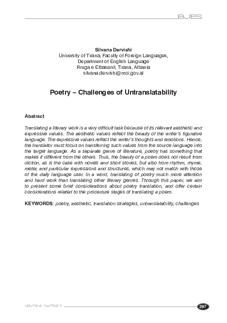 (PDF) Poetry – Challenges of Untranslatability