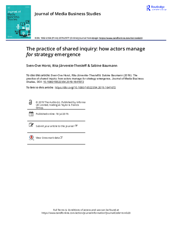(PDF) The practice of shared inquiry: how actors manage for strategy ...