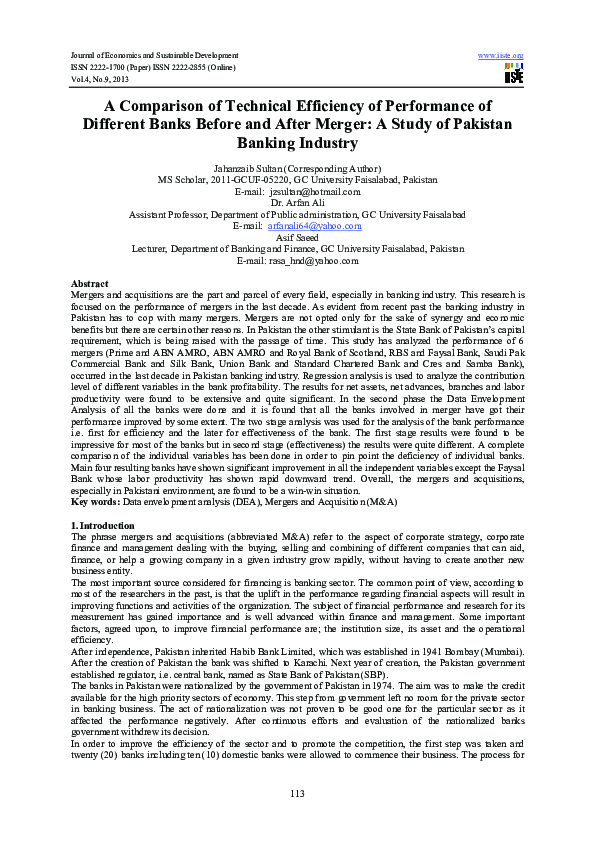 (PDF) A Comparison of Technical Efficiency of Performance of Different Banks Before and After ...