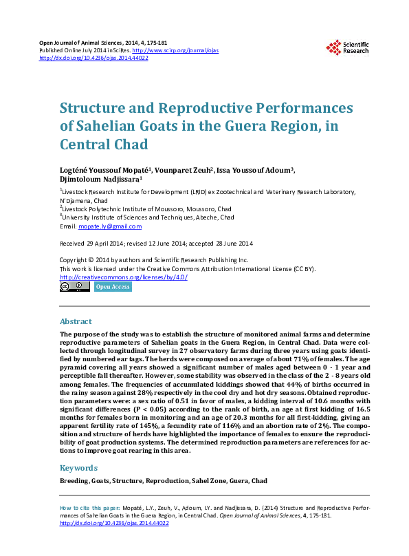 (PDF) Structure and Reproductive Performances of Sahelian Goats in the ...