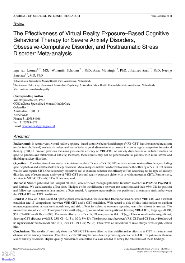 (PDF) The Effectiveness of Virtual Reality Exposure–Based Cognitive ...