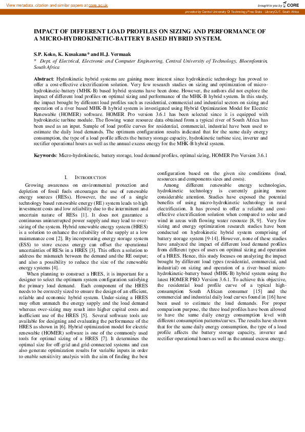 (PDF) Impact of Different Load Profiles on Sizing and Performance of a Micro-Hydrokinetic ...