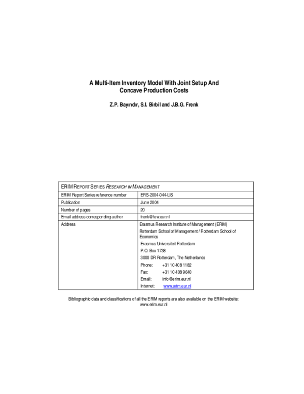 (PDF) A Multi-Item Inventory Model With Joint Setup And Concave ...