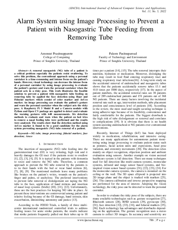 (PDF) Alarm System using Image Processing to Prevent a Patient with Nasogastric Tube Feeding ...