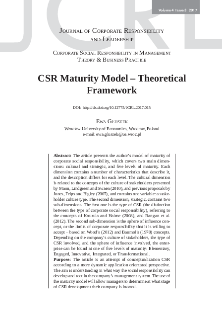 (PDF) CSR Maturity Model – Theoretical Framework