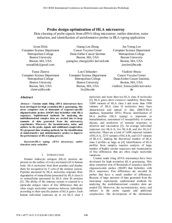 (PDF) Probe design optimization of HLA microarray Data cleaning of probe signals from cDNA ...