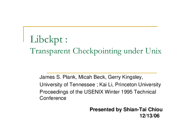(PDF) Libckpt: Transparent checkpointing under unix