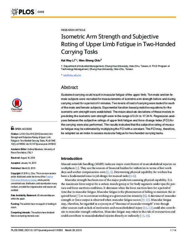 (PDF) Isometric arm strength and subjective rating of upper limb ...