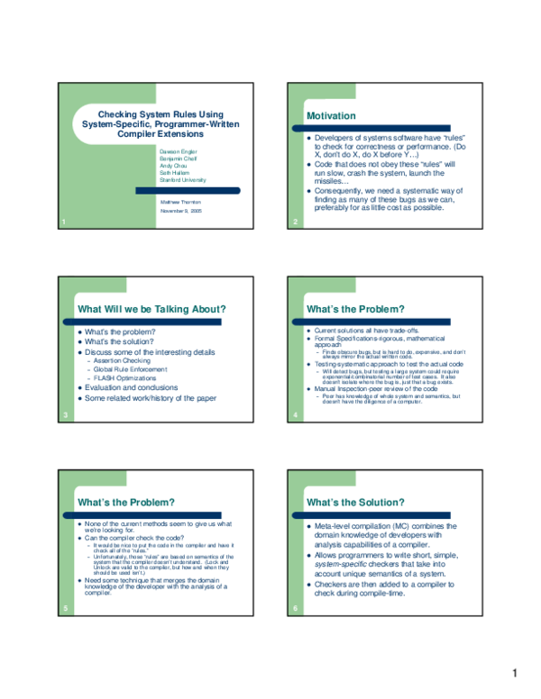 (PDF) Checking System Rules Using System-Specific, Programmer-Written Compiler Extensions