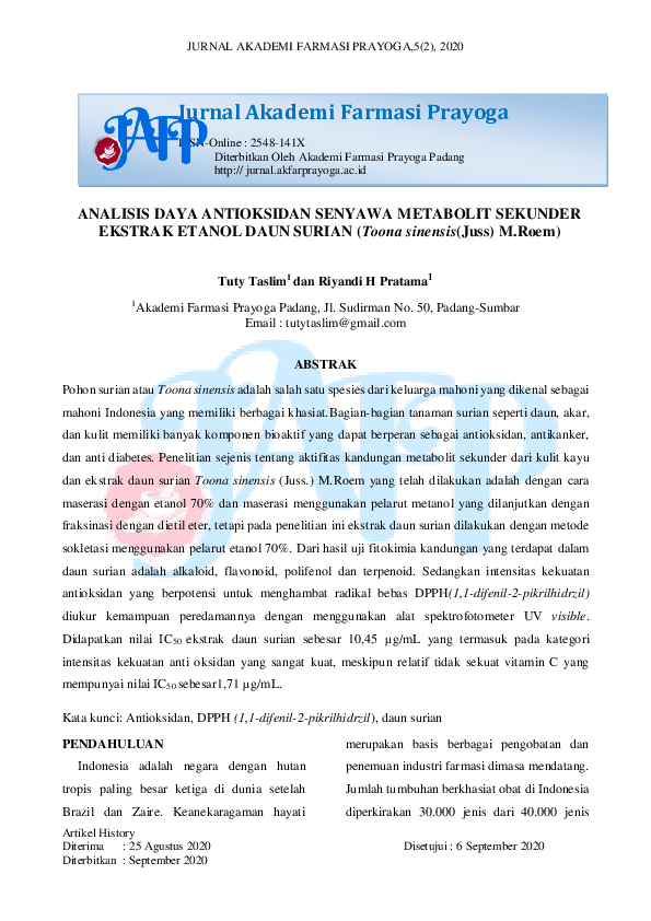 (PDF) ANALISIS DAYA ANTIOKSIDAN SENYAWA METABOLIT SEKUNDER EKSTRAK ...