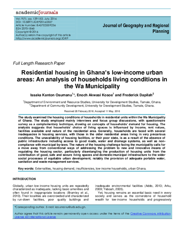 (PDF) Residential housing in Ghanas low-income urban areas: An analysis ...