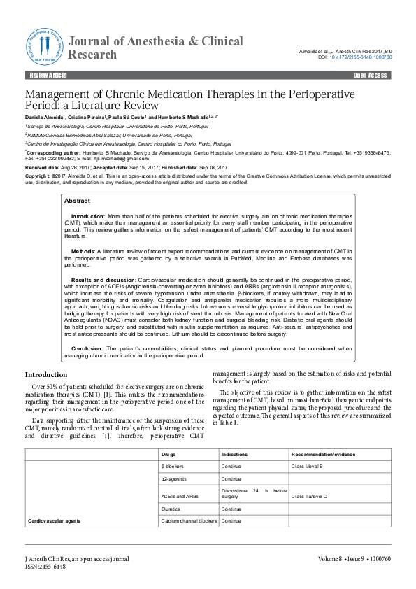 (PDF) Management of Chronic Medication Therapies in the Perioperative ...