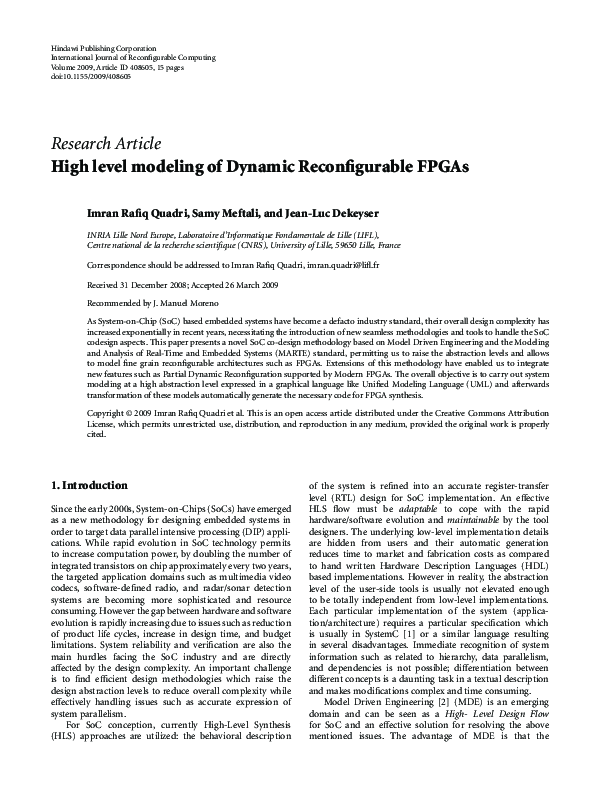 Pdf High Level Modeling Of Dynamic Reconfigurable Fpgas