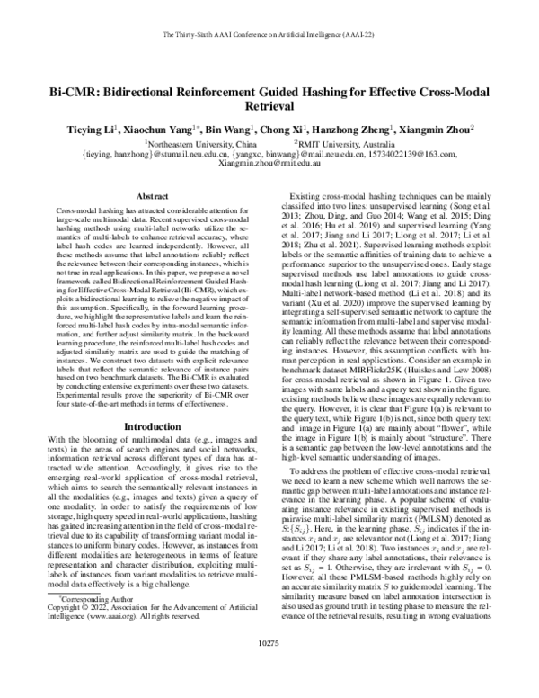 Pdf Bi Cmr Bidirectional Reinforcement Guided Hashing For Effective