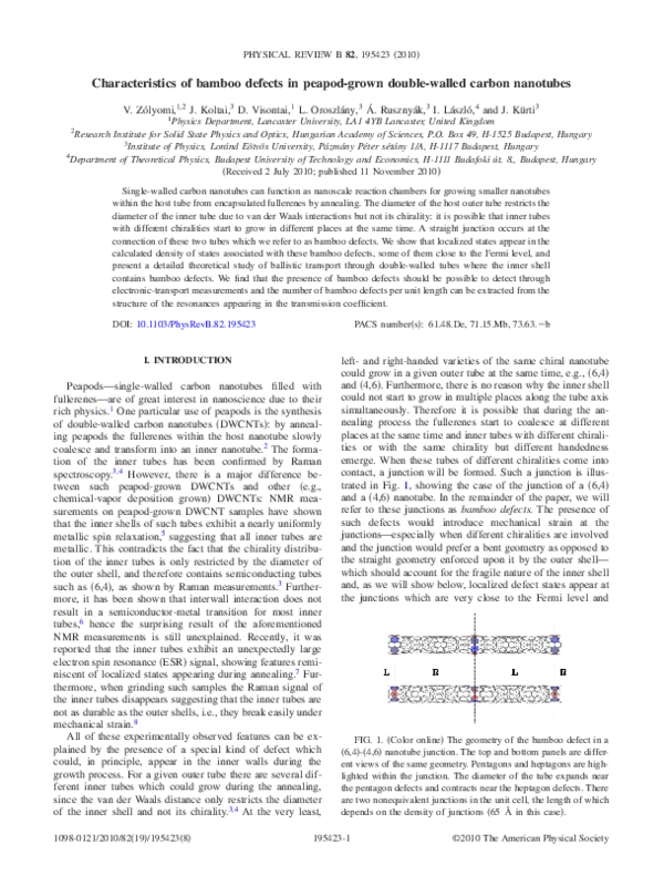 (PDF) Characteristics of bamboo defects in peapod-grown double-walled carbon nanotubes
