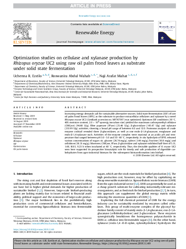 (PDF) Optimization studies on cellulase and xylanase production by Rhizopus oryzae UC2 using raw ...
