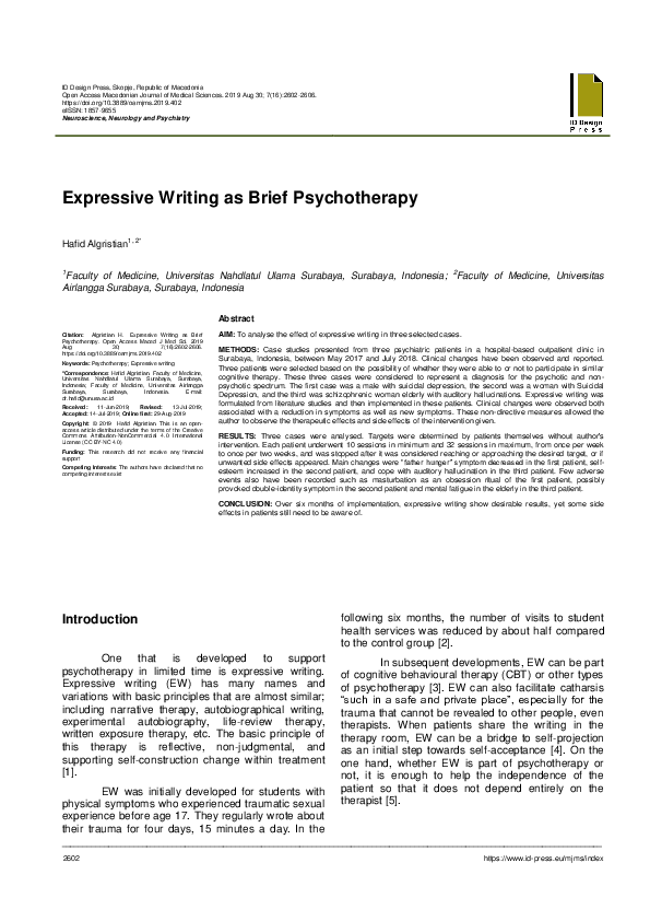 (PDF) Expressive Writing as Brief Psychotherapy