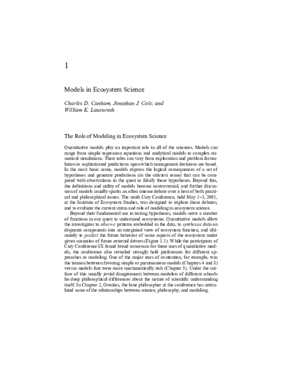 (PDF) 1 Models in Ecosystem Science
