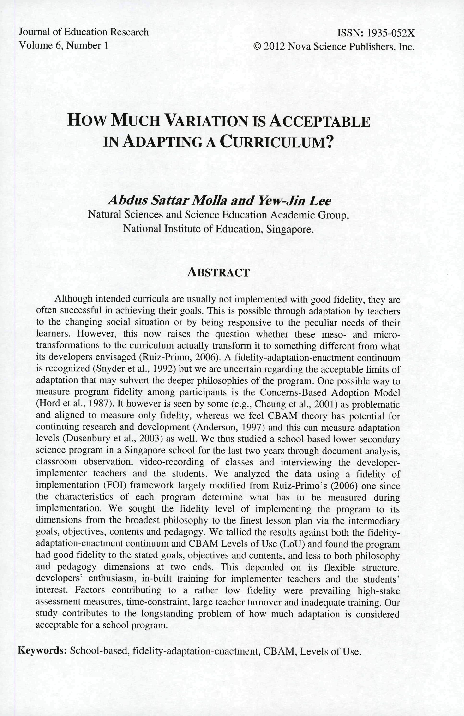 (PDF) How Much Variation is Acceptable in Adapting a Curriculum?