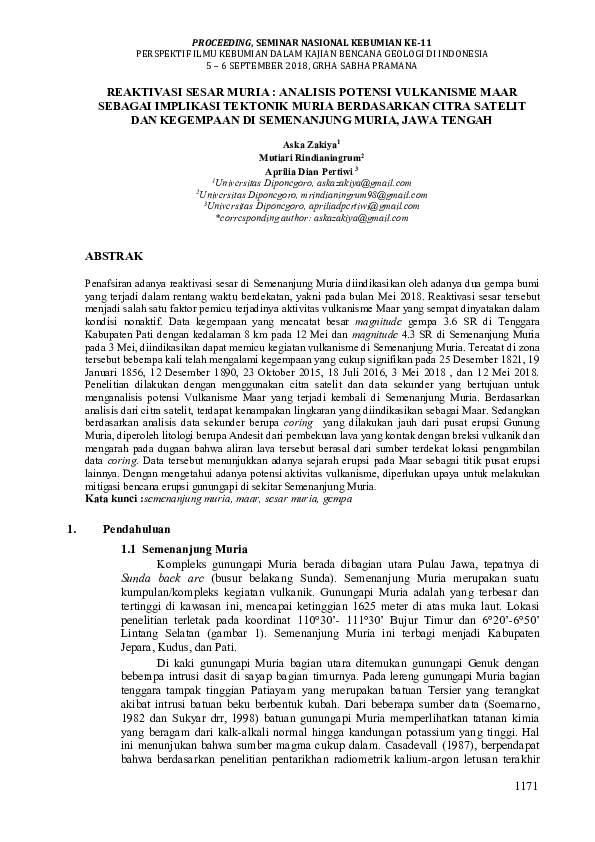 (PDF) Reaktivasi Sesar Muria : Analisis Potensi Vulkanisme Maar Sebagai ...