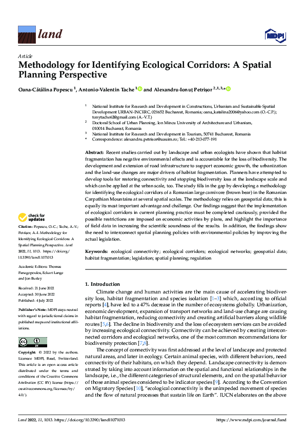 (PDF) Methodology for Identifying Ecological Corridors: A Spatial Planning Perspective