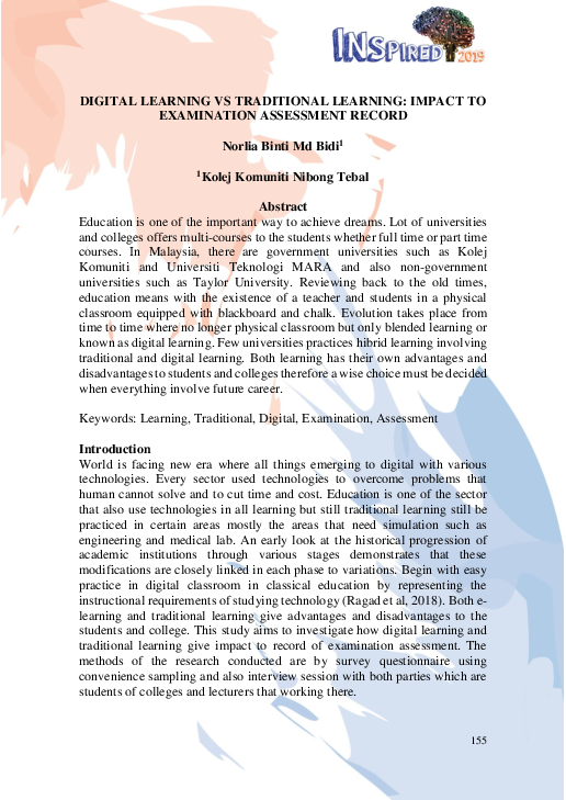 (PDF) DIGITAL LEARNING VS TRADITIONAL LEARNING : IMPACT TO EXAMINATION ...