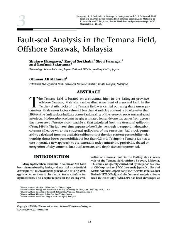 (PDF) Fault-seal Analysis in the Temana Field, Offshore Sarawak, Malaysia