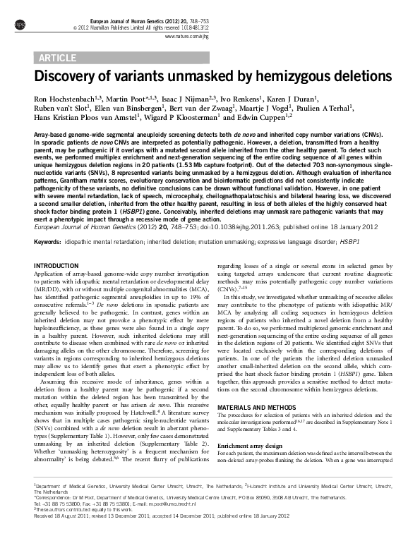 (PDF) Discovery of variants unmasked by hemizygous deletions