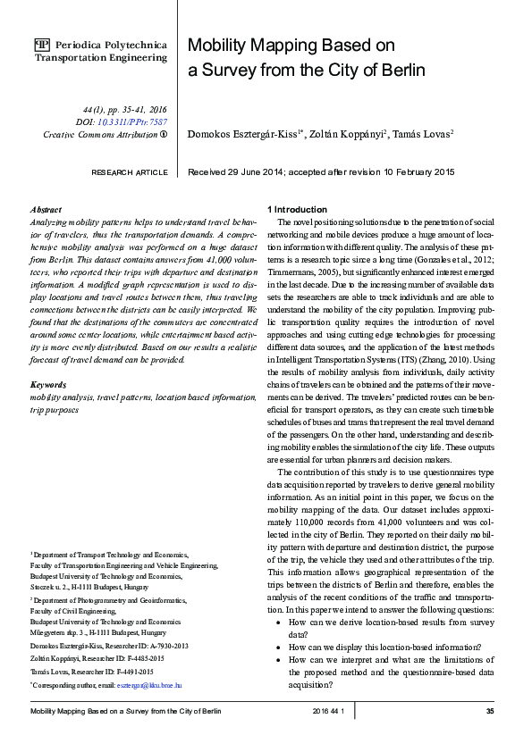(PDF) Mobility Mapping Based on a Survey from the City of Berlin