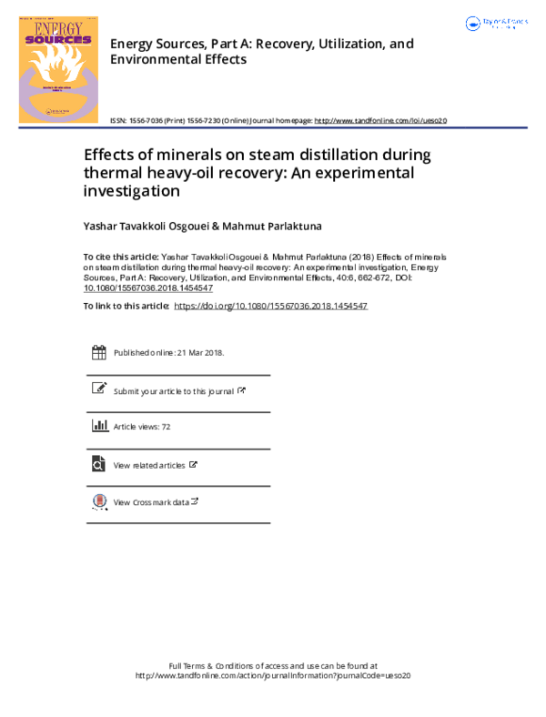 (PDF) Effects of minerals on steam distillation during thermal heavy ...