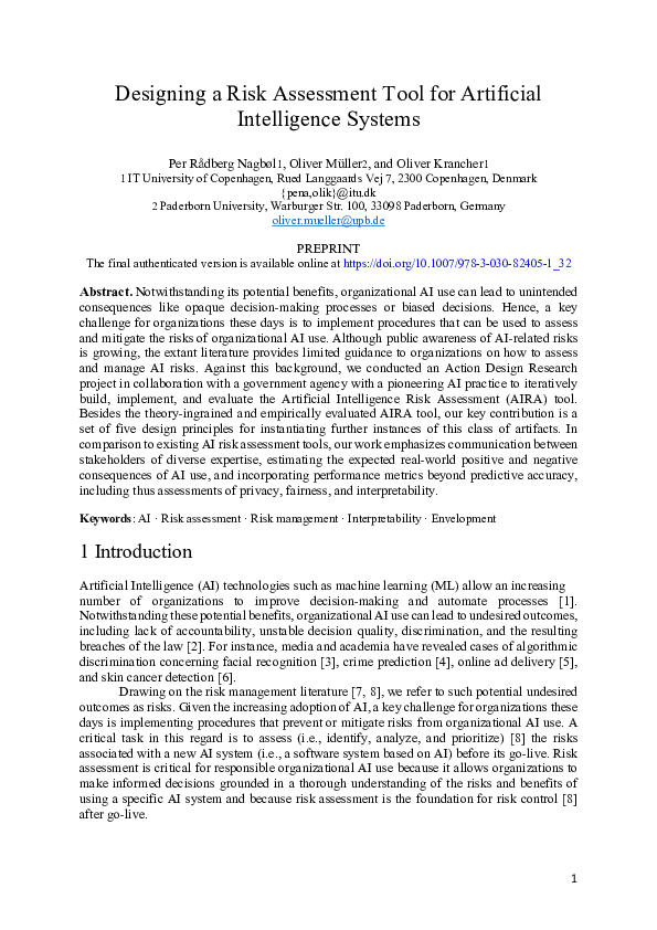 (PDF) Designing a Risk Assessment Tool for Artificial Intelligence Systems