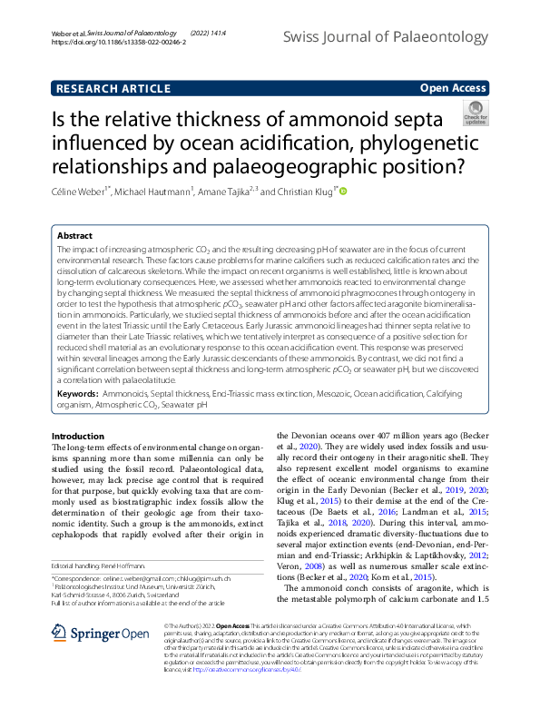 (PDF) Is the relative thickness of ammonoid septa influenced by ocean ...