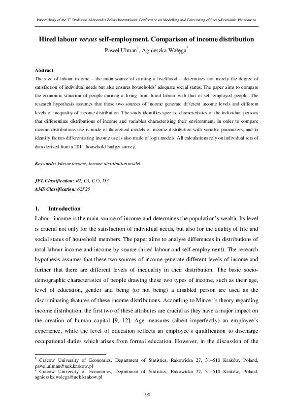 (PDF) Hired labour versus self-employment . Comparison of income ...