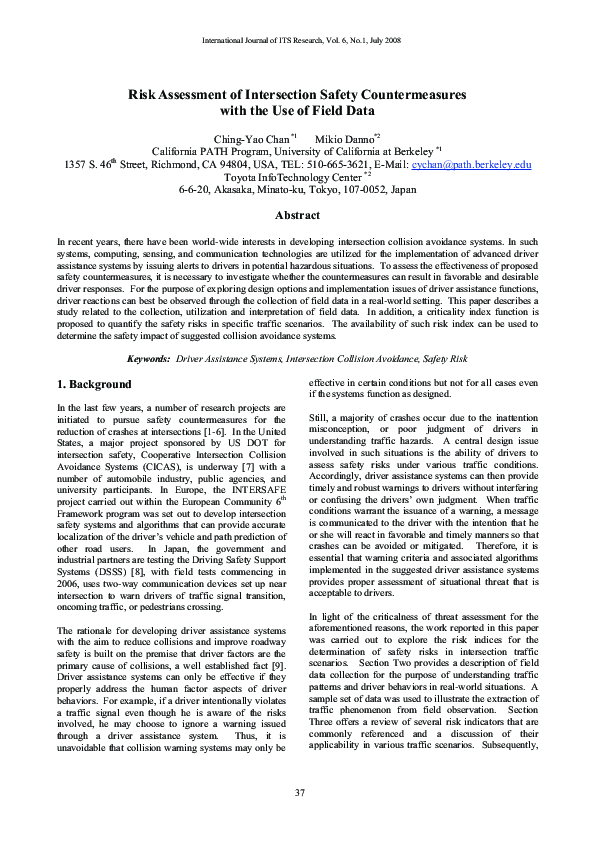 (PDF) Risk Assessment of Intersection Safety Countermeasures with the Use of Field Data