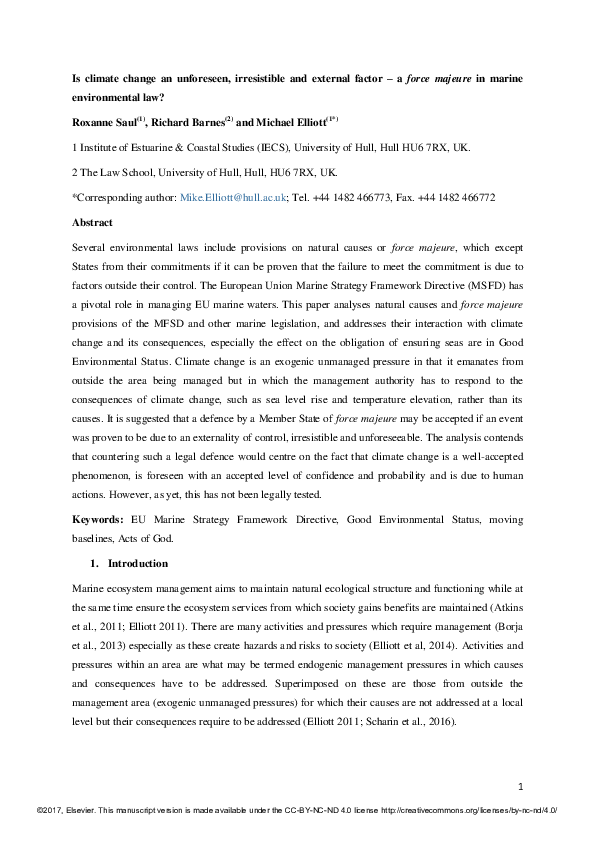 (PDF) Is climate change an unforeseen, irresistible and external factor ...