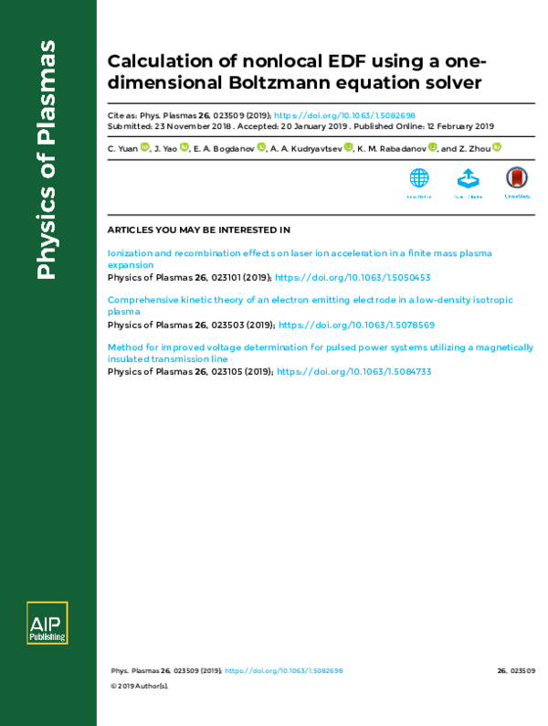 (PDF) Calculation of nonlocal EDF using a one-dimensional Boltzmann ...