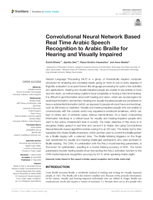 (PDF) Convolutional Neural Network Based Real Time Arabic Speech Recognition to Arabic Braille ...