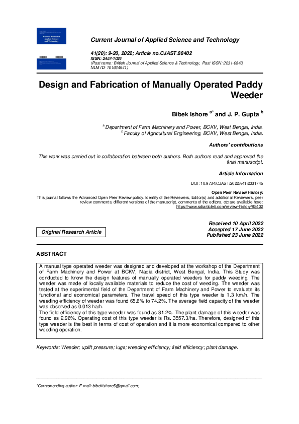 (PDF) Design and Fabrication of Manually Operated Paddy Weeder