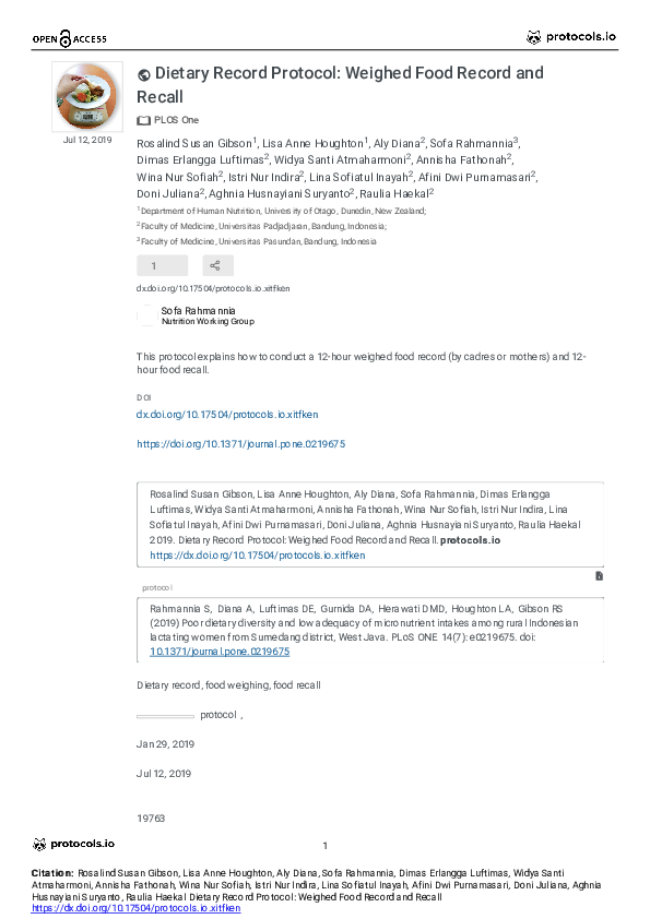 (PDF) Dietary Record Protocol: Weighed Food Record and Recall v1 ...
