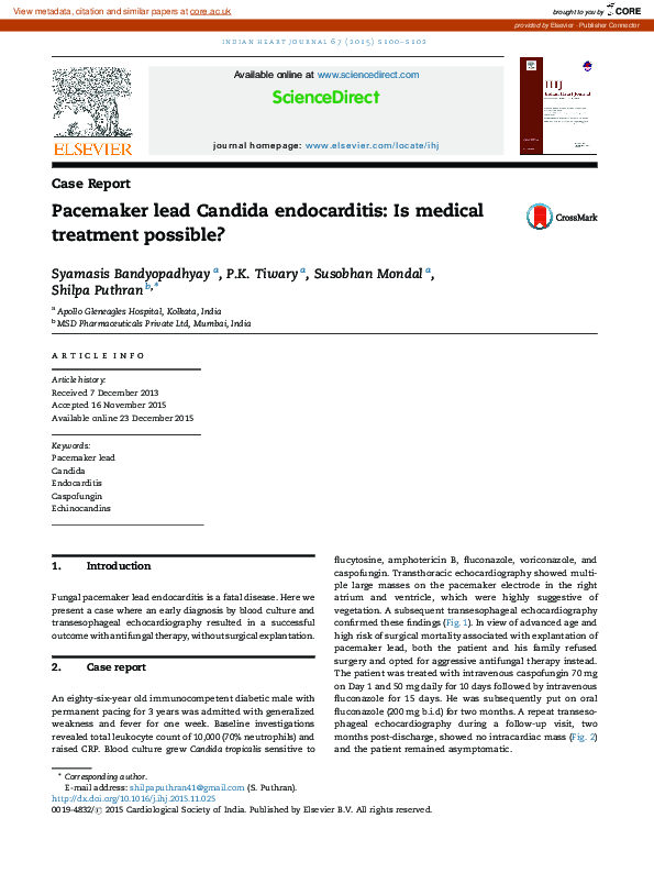 (PDF) Pacemaker lead Candida endocarditis: Is medical treatment possible?