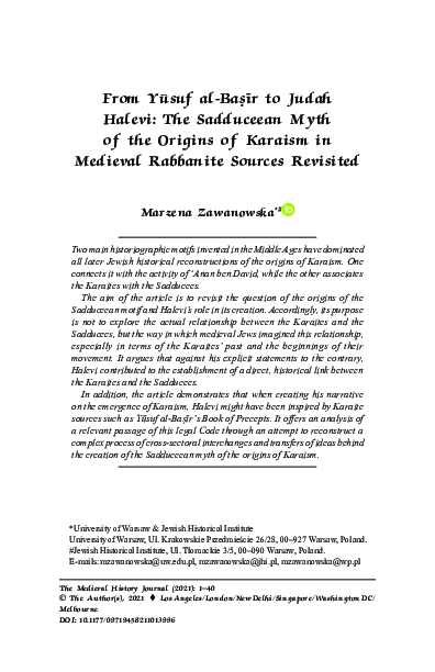 (PDF) From Yusuf al-Basir to Judah Halevi: The Sadduceean Myth of the ...