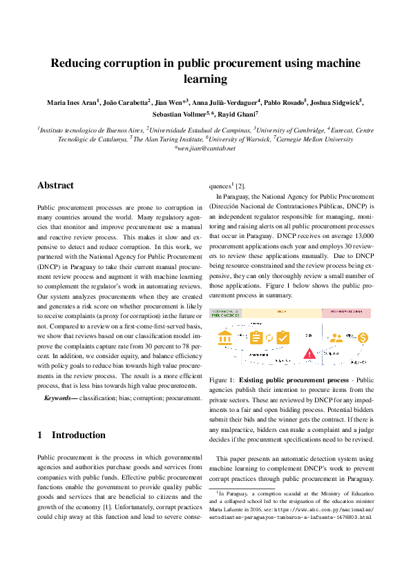 (PDF) Reducing corruption in public procurement using machine learning