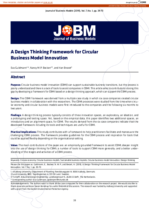 (PDF) A Design Thinking Framework for Circular Business Model Innovation